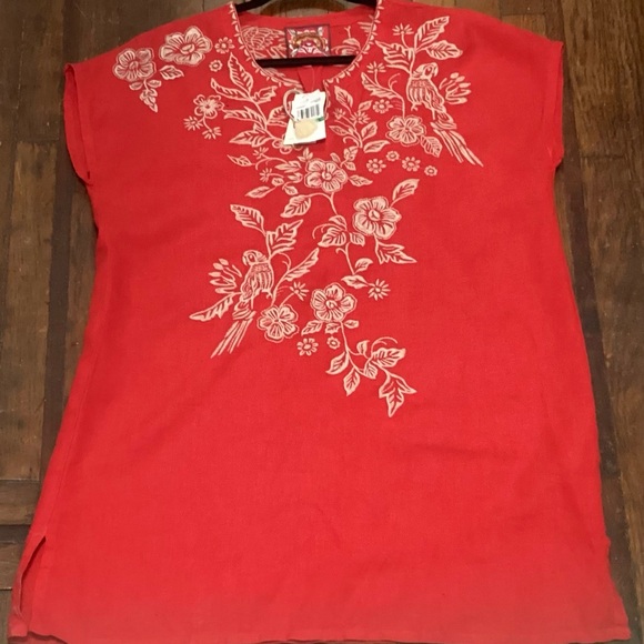 Johnny Was | Dresses | Nwt Johnny Was Red Linen Embroidered Floral ...
